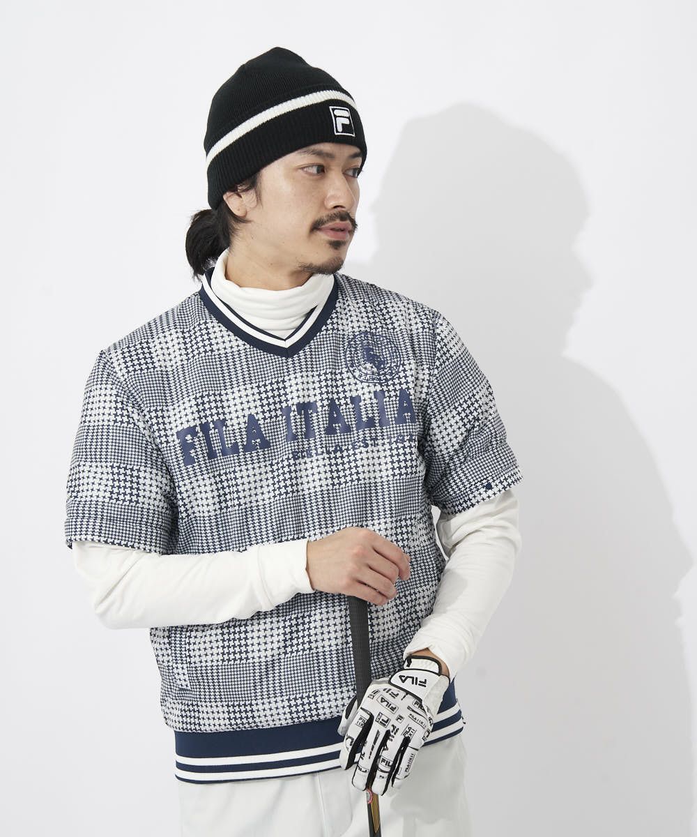 FILA GOLFメンズ 中綿Vネックプルオーバー 袖脱着｜撥水加工 / 蓄熱